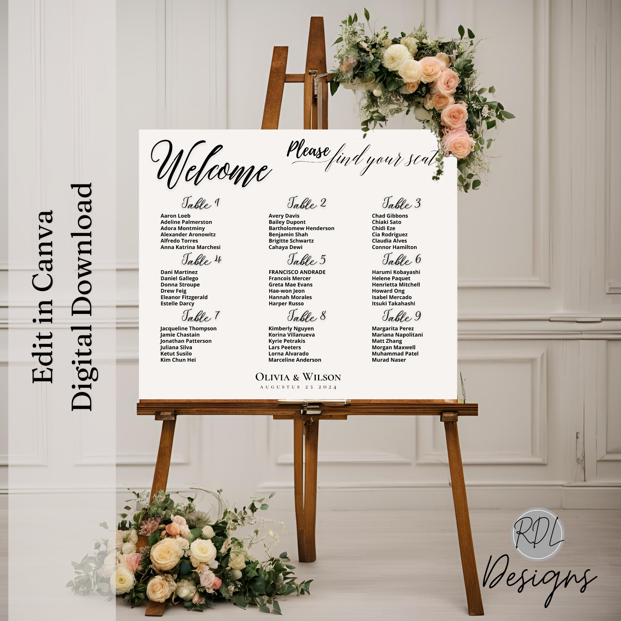 Wedding Seating Chart Template Seating Plan Wedding Minimalist Seating ...