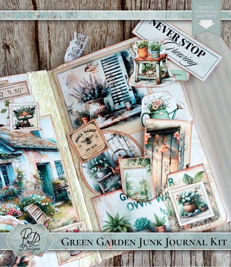 Green Garden Junk Journal Kit Botanical Printable Booklet Garden ...