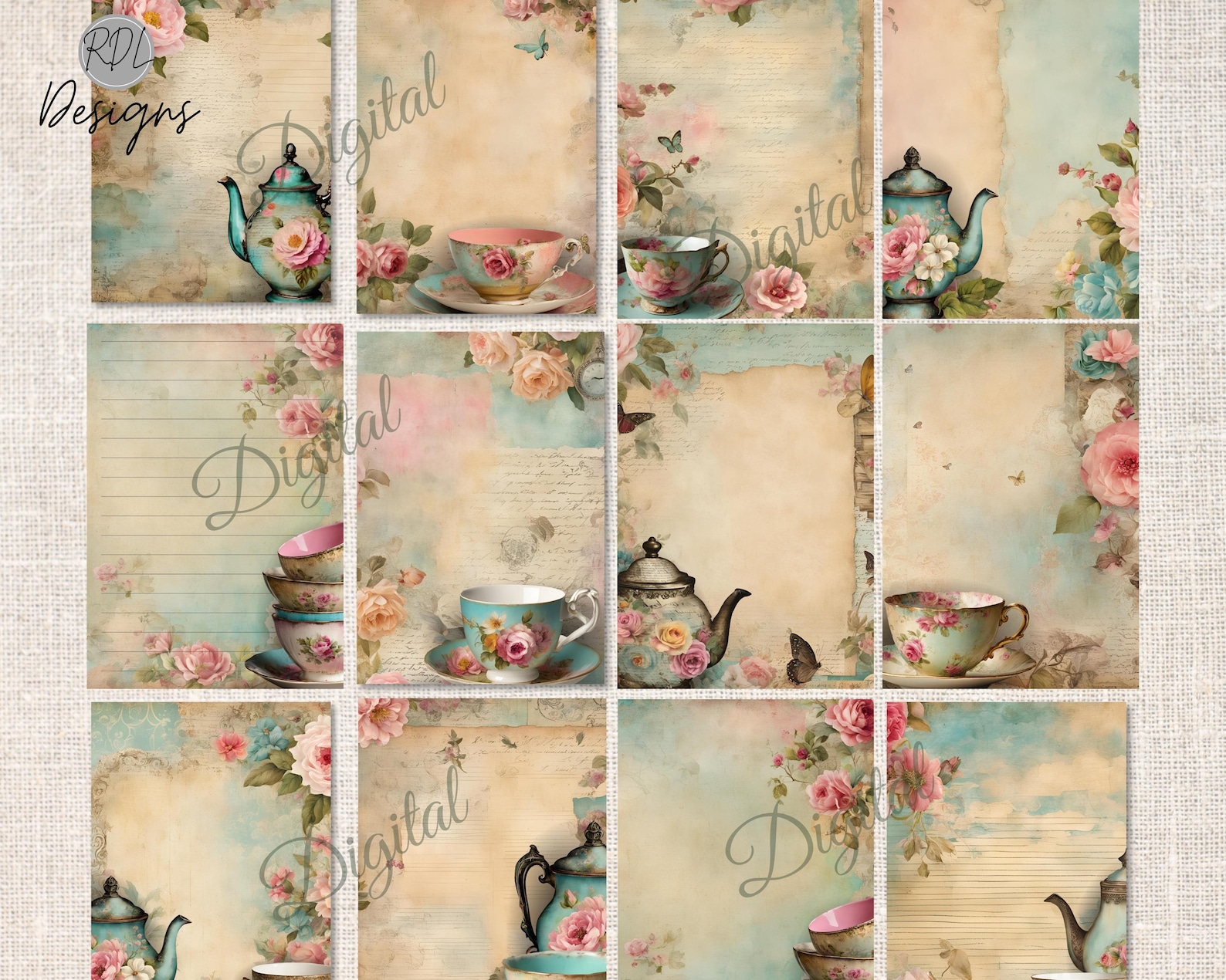 Tea English Tea Party Junk Journal Digital Kit Teapot Printable ...