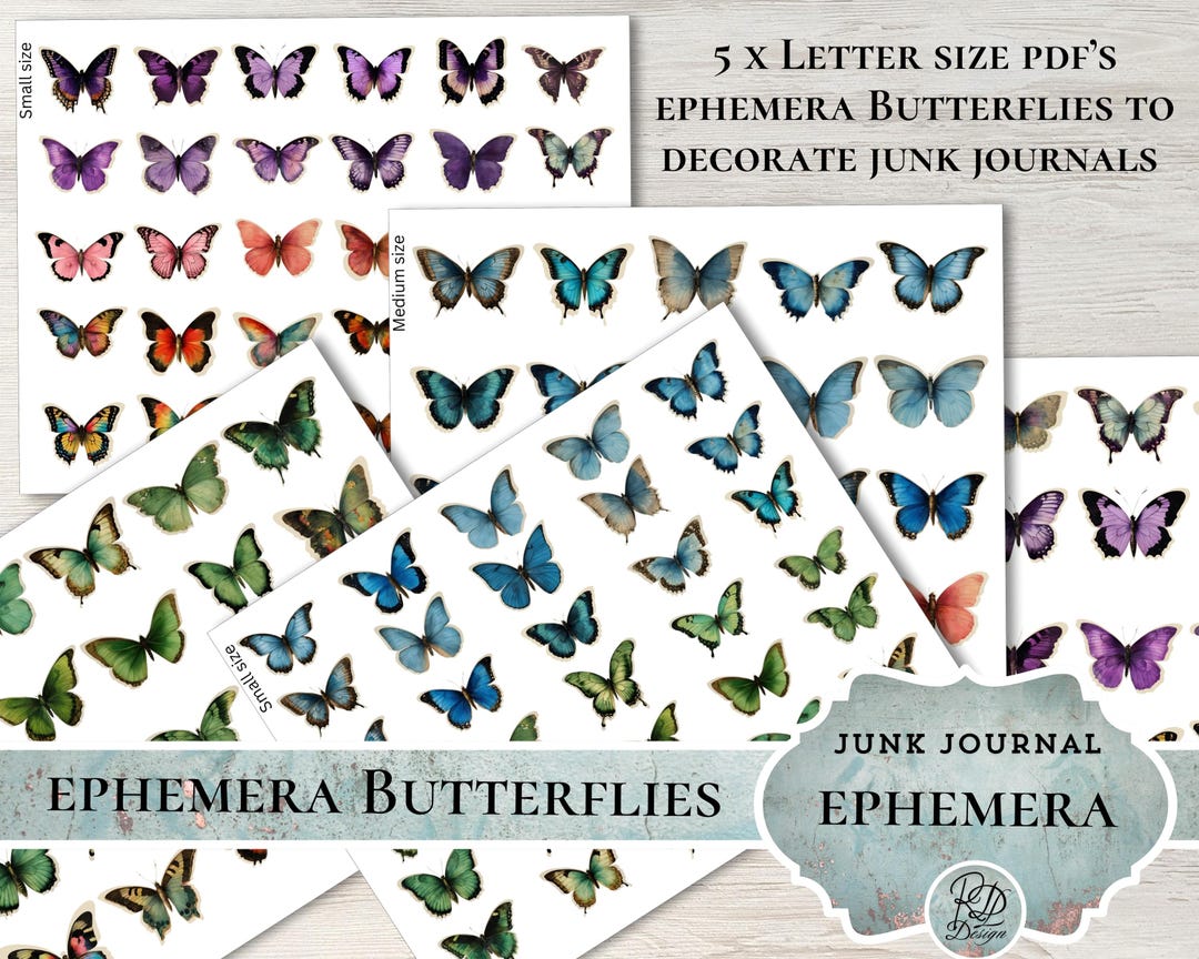 Butterfly Ephemera Watercolor Ephemera Butterfly Junk Journal Kit ...
