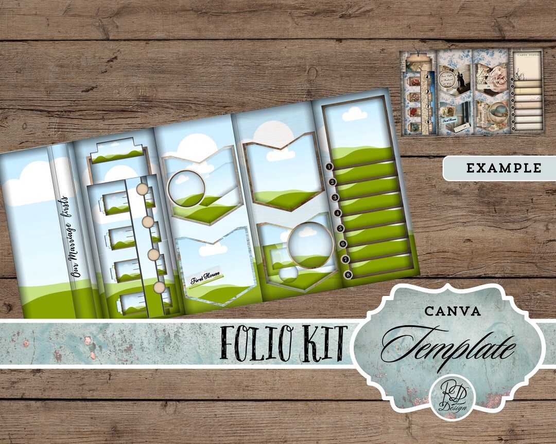 Junk Journal Waterfall Folio Canva Template Frames Printable Kit Mini ...