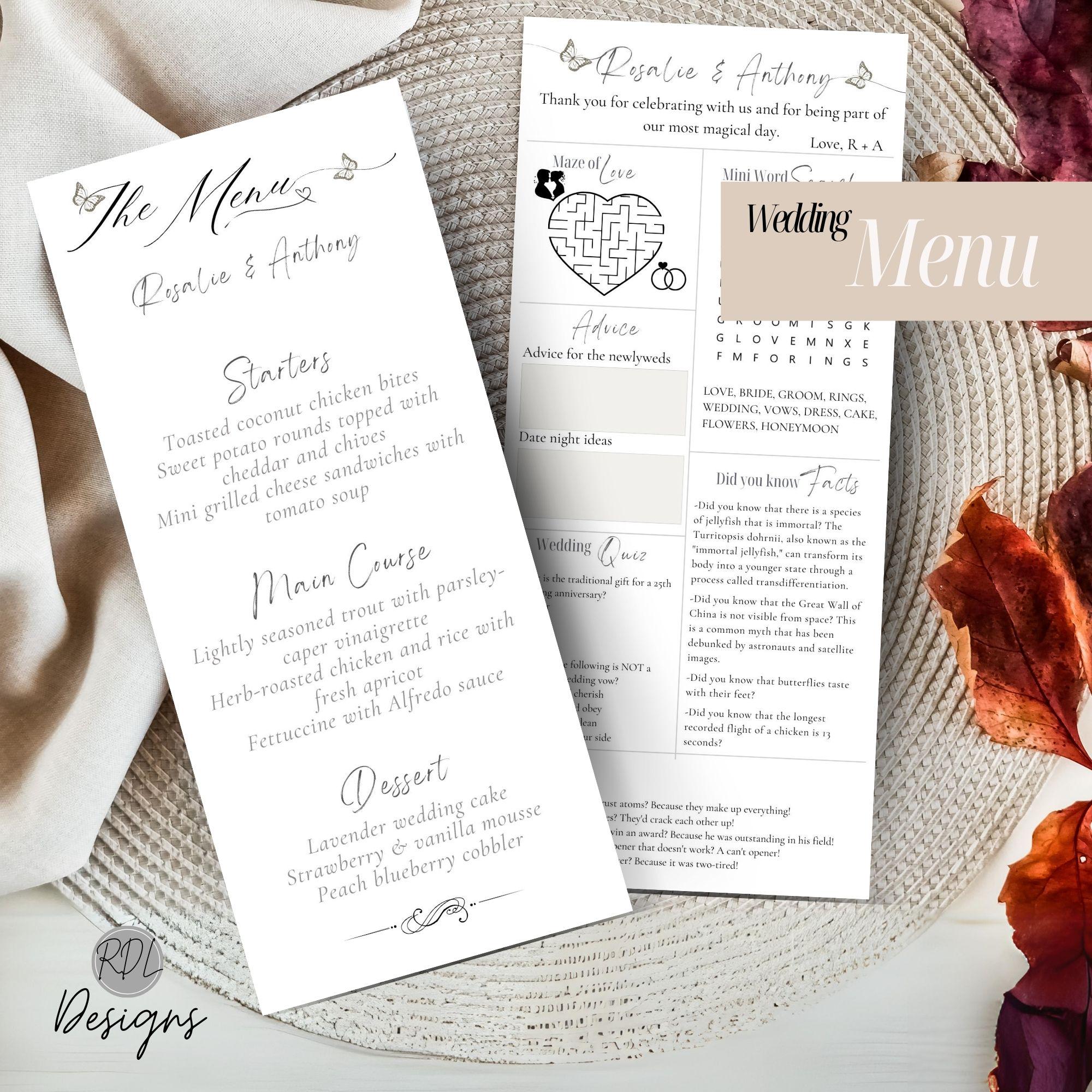 Wedding Menu With Fun Facts Decor Activity Menu Template, Game Sheet ...