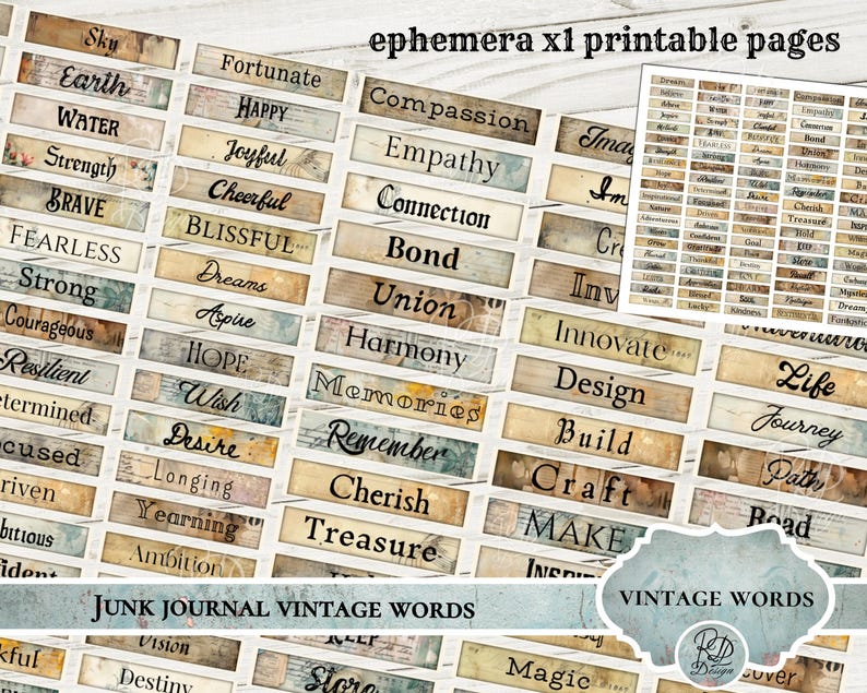 Vintage Word Ephemera Printable Victorian Words Kit Digital Download ...