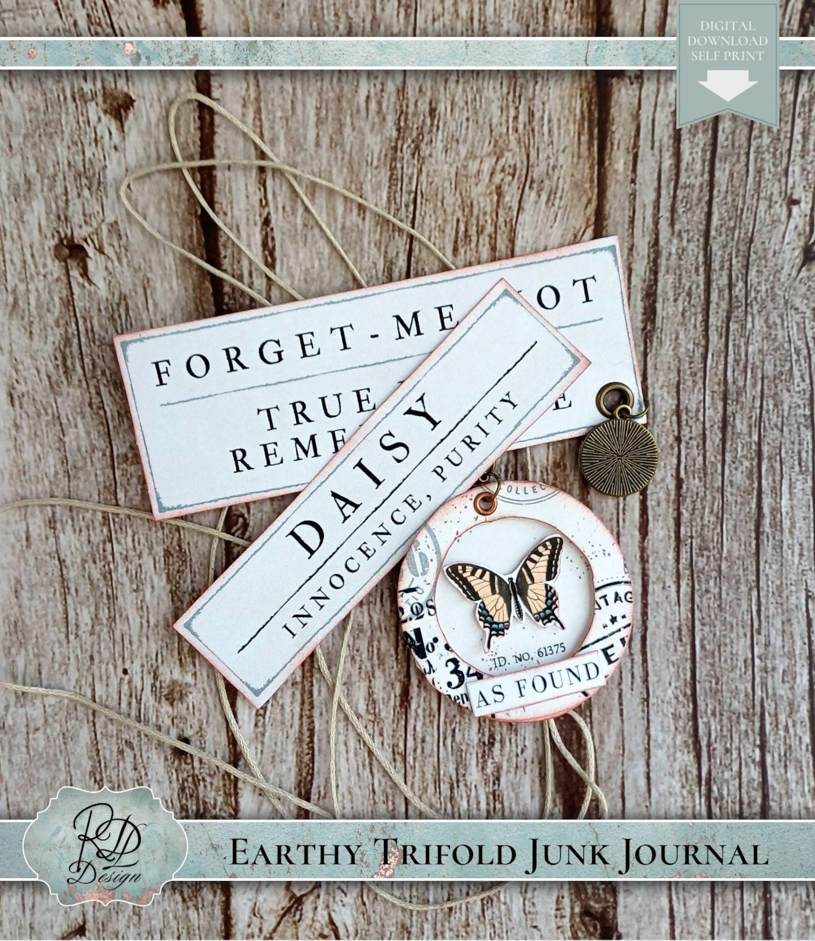 Earthy Trifold Junk Journal Kit Printable Bird and Floral Ephemera ...