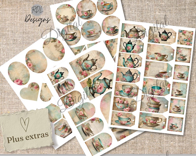 Printable Digital Paper English Tea Junk Journal Kit Teapot Printable ...