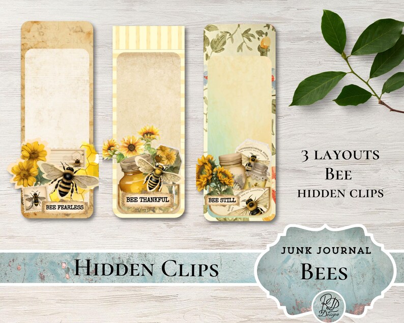 Watercolor Hidden Clips Bee Pocket Hidden Clip Bee Junk Journal Bee ...