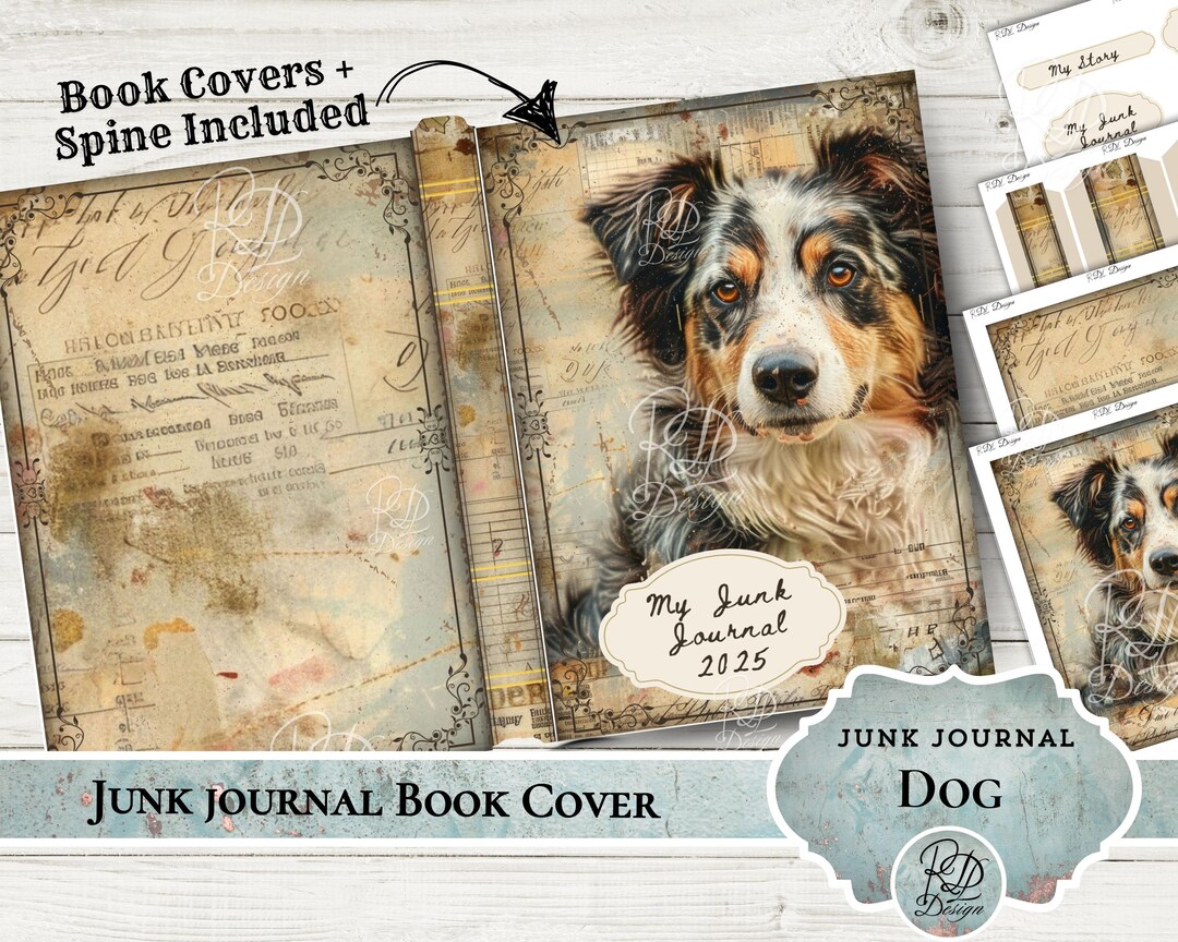 Pretty Dog Junk Journal Book Cover Junk Journal Spine Junk Journal Book ...