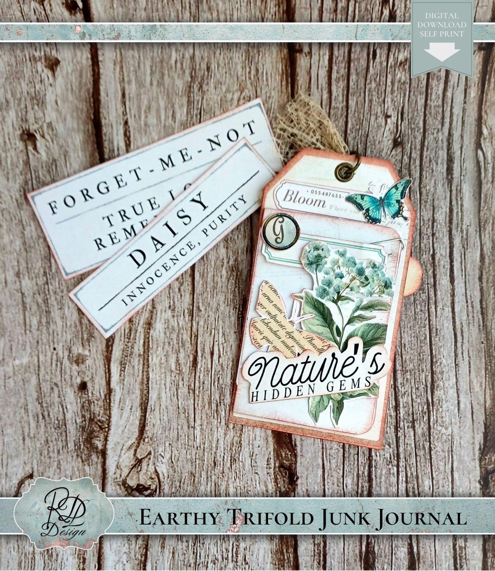 Earthy Trifold Junk Journal Kit Printable Bird and Floral Ephemera ...