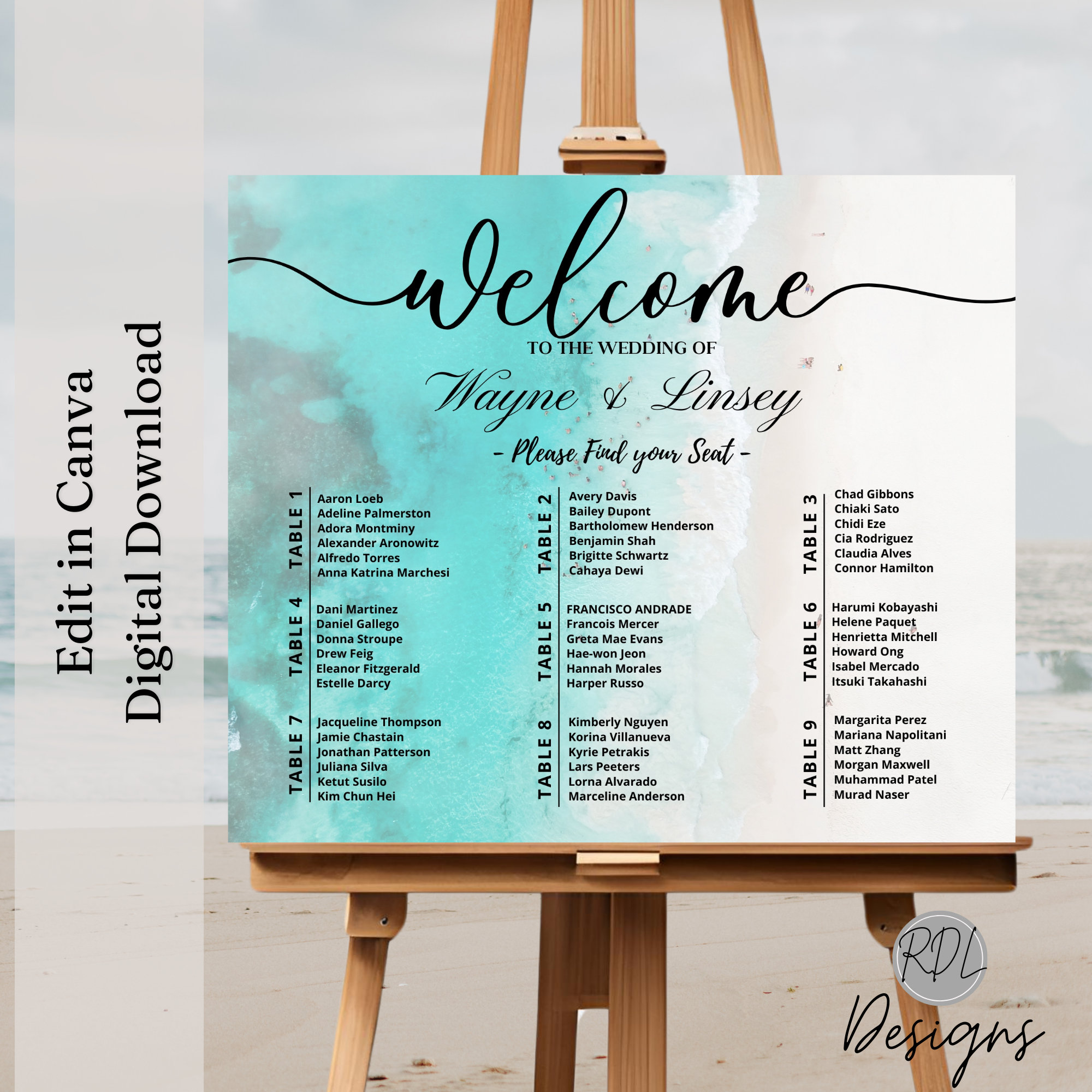Wedding Seating Chart Seating Plan Wedding Beach Minimalist Theme ...