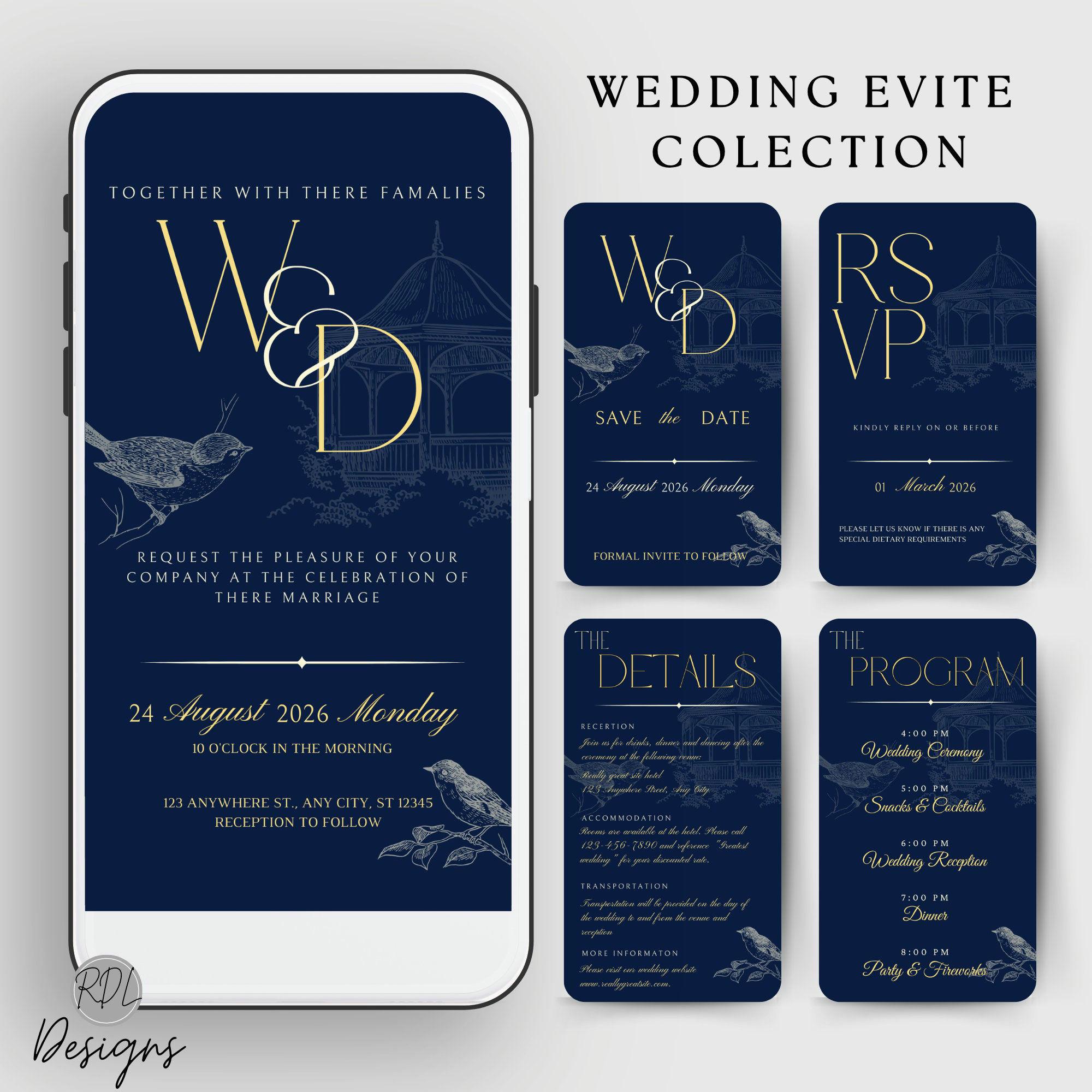 Navy Wedding Evite Template Navy Blue and Gold Wedding Evite Wedding ...