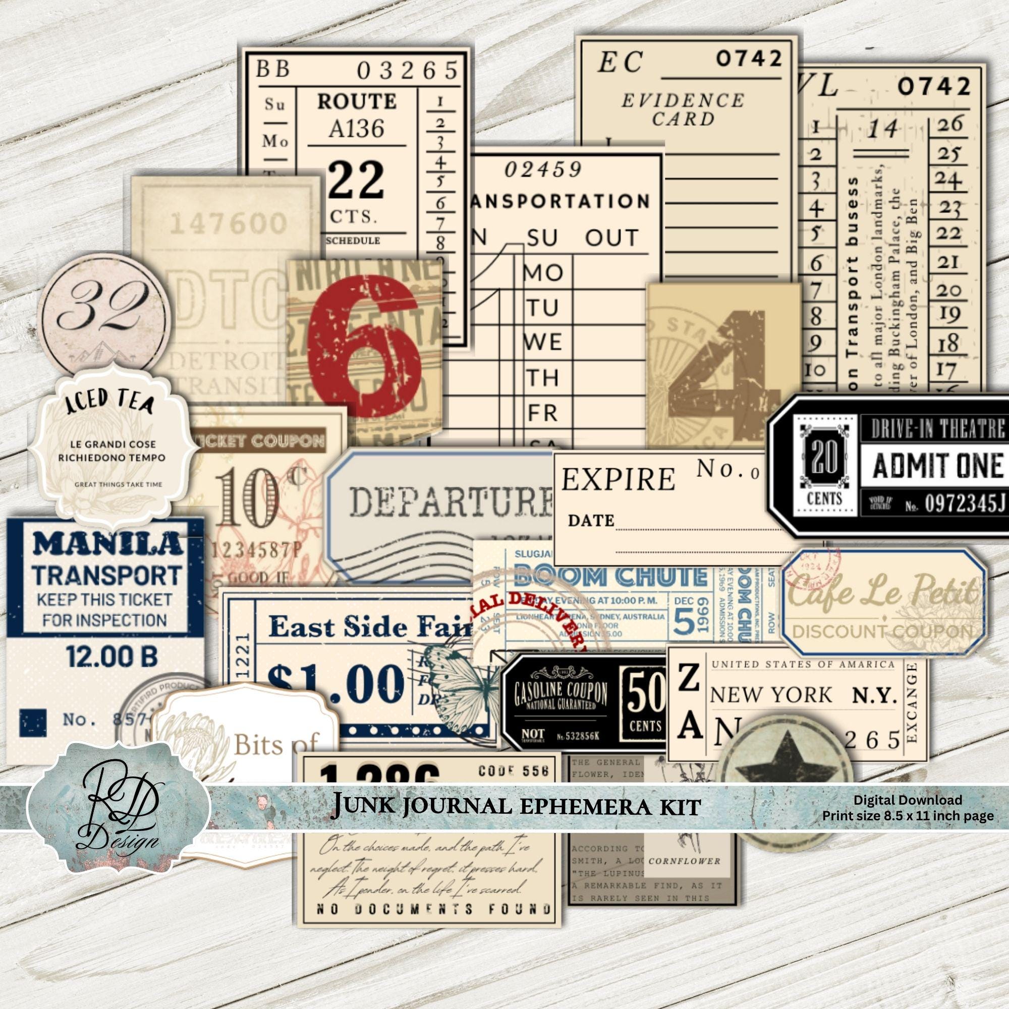 Vintage Ephemera Journal Kit Number Labels Vintage Labels Junk Journal ...