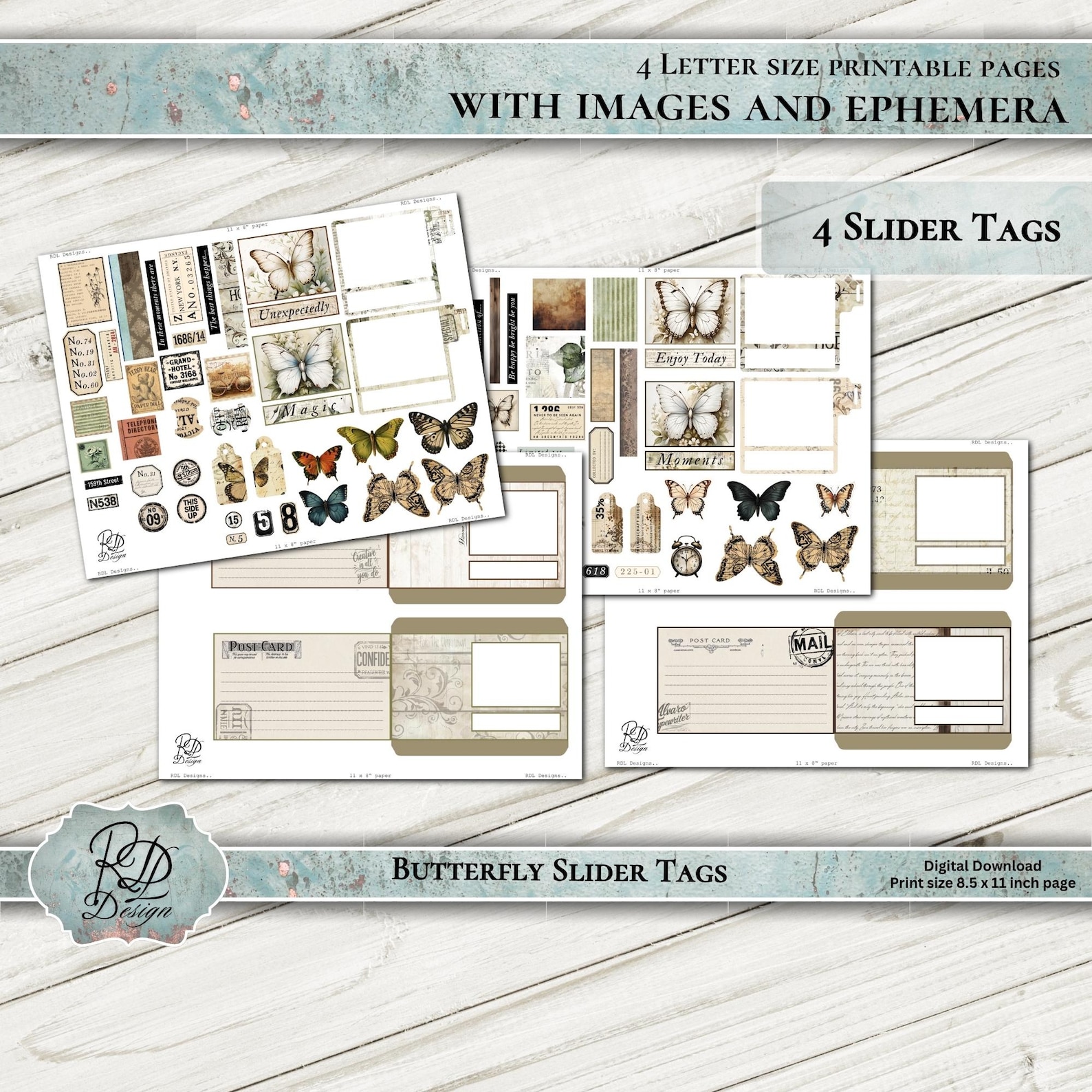 Butterfly Slider Tags Junk Journal Ephemera Shabby Victorian ...