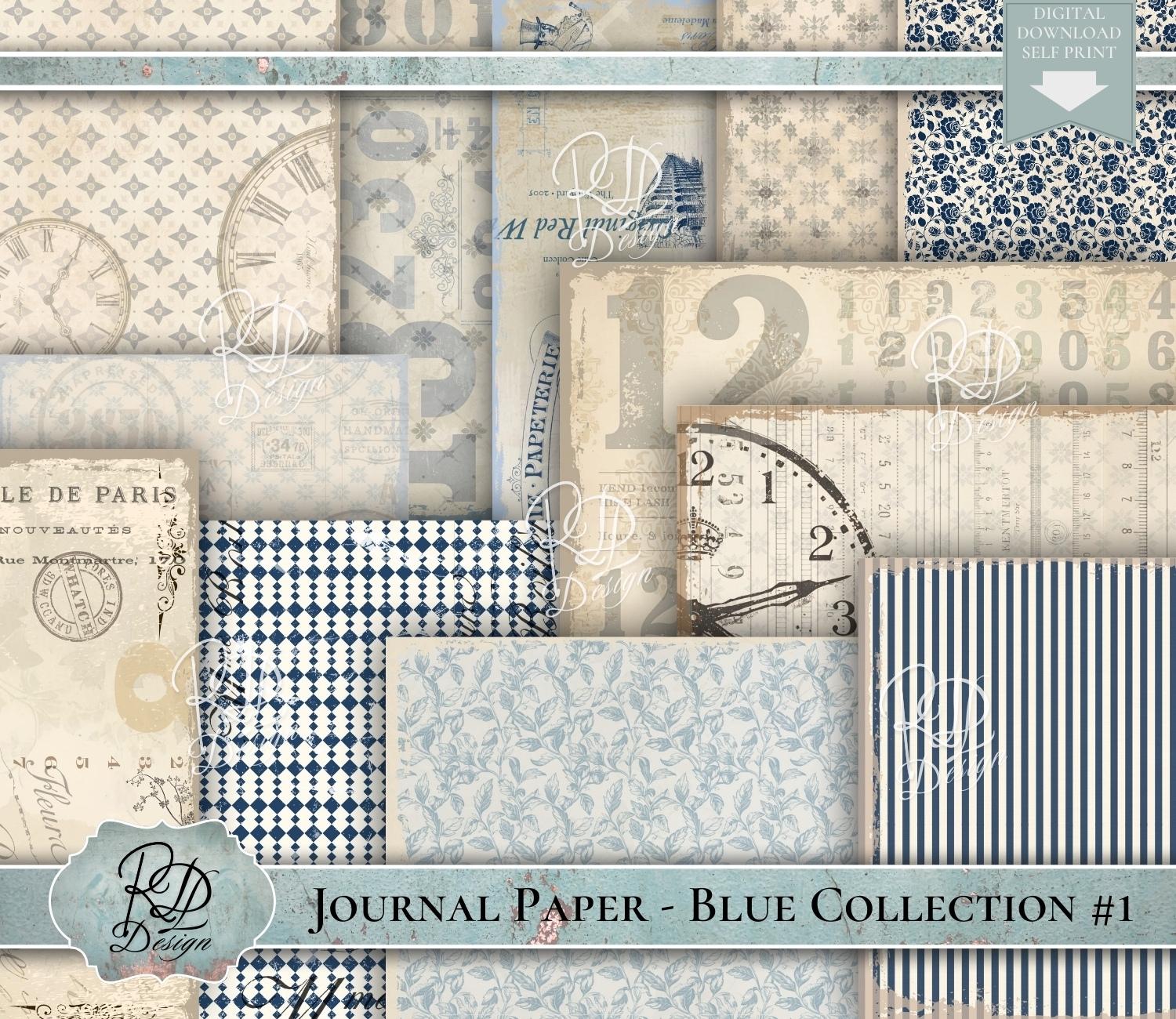 Navy Blue & Brown Digital Junk Journal Pages Printable Paper Textures ...