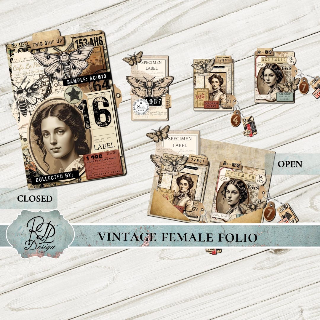 Vintage Female Folio Junk Journal Digital Kit Vintage Specimen Ephemera ...