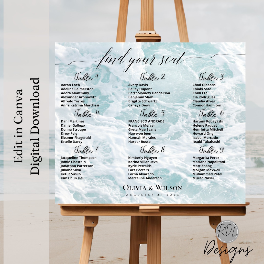 Ocean Wedding Seating Chart Seating Plan Wedding Beach Theme Seating ...