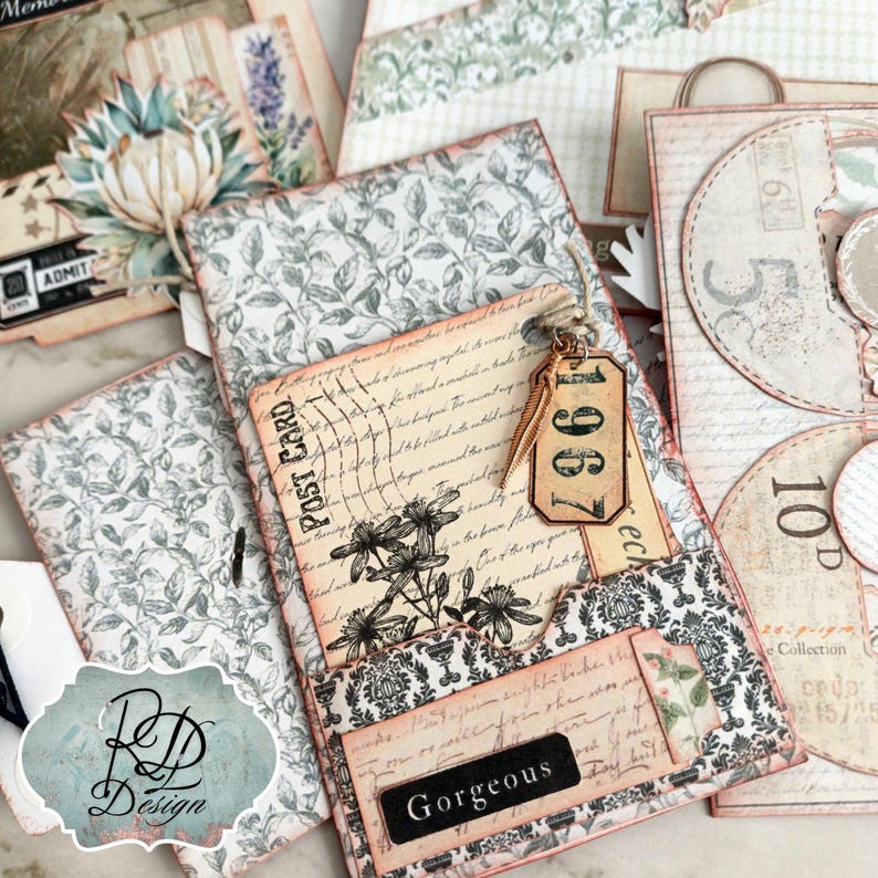 Loaded Wallet Vintage Junk Journal Kit Shabby Ephemera Tags Pockets Bird Ephemera Butterfly ...