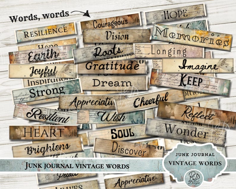 Junk Journal Vintage Words Kit Printable Words Junk Journal Vintage ...