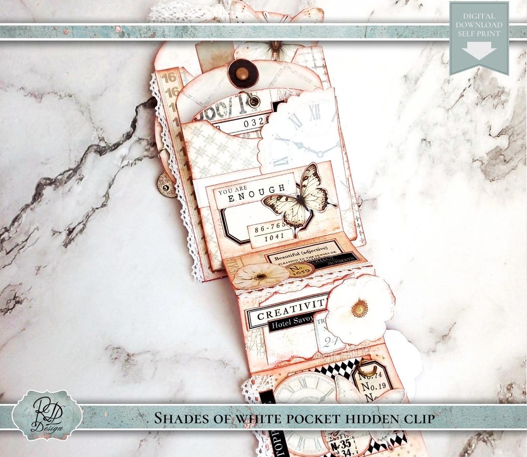 Shades of White Hidden Pocket Clip Junk Journal Hidden Paperclip ...