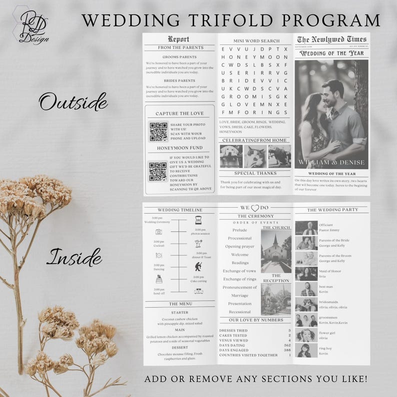 Wedding Newspaper Trifold Program Template A4 and Letter Newspaper ...