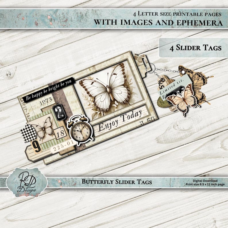 Butterfly Slider Tags Junk Journal Ephemera Shabby Victorian ...