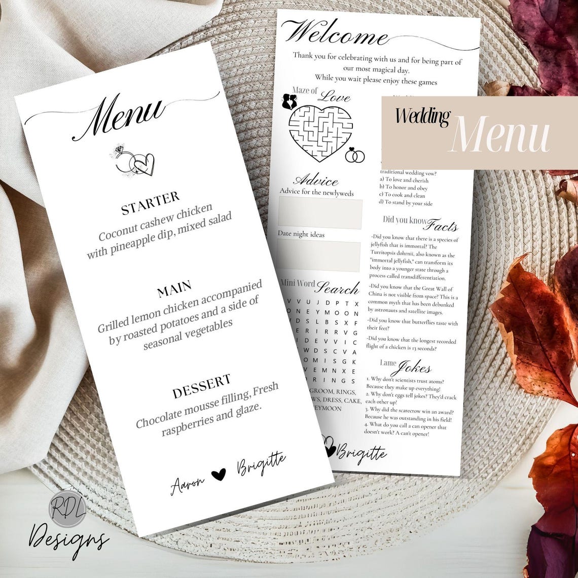 Fun Menu With Fun Facts Wedding Decor Activity Menu Template, Game ...