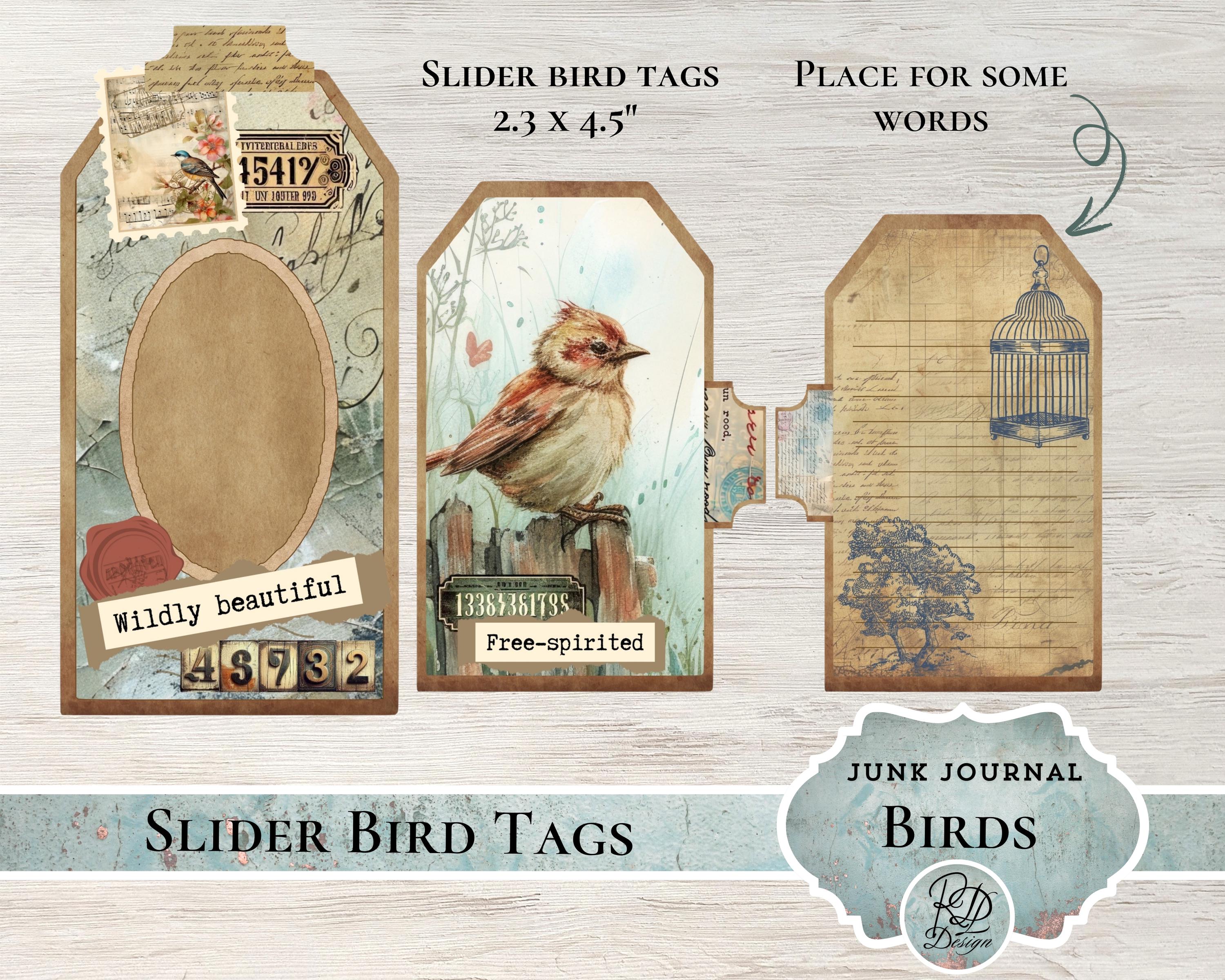 Bird Slider Tag Junk Journal Slider Pocket Bird Slider Tag Junk Journal ...