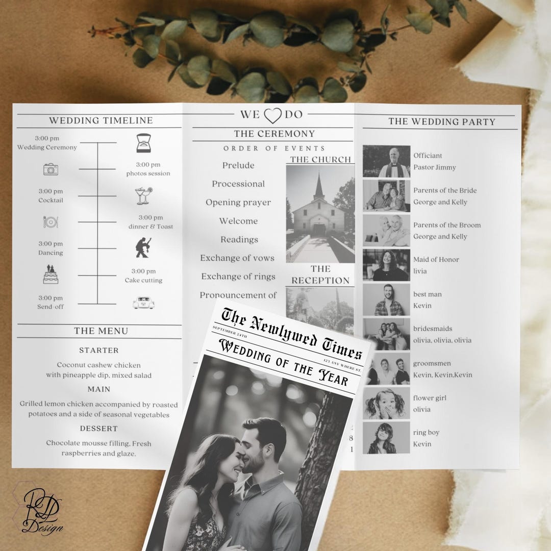 Wedding Newspaper Trifold Program Template A4 and Letter Newspaper ...