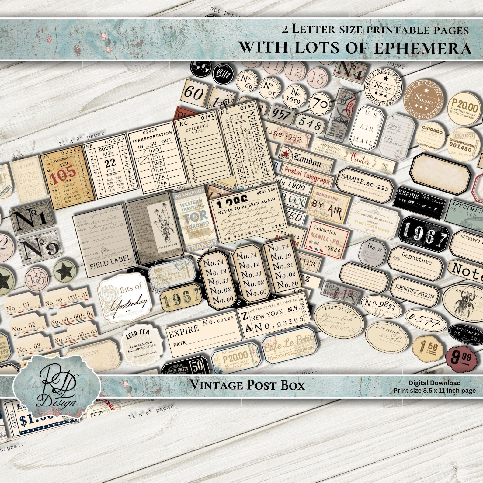 Vintage Ephemera Journal Kit Number Labels Vintage Labels Junk Journal ...