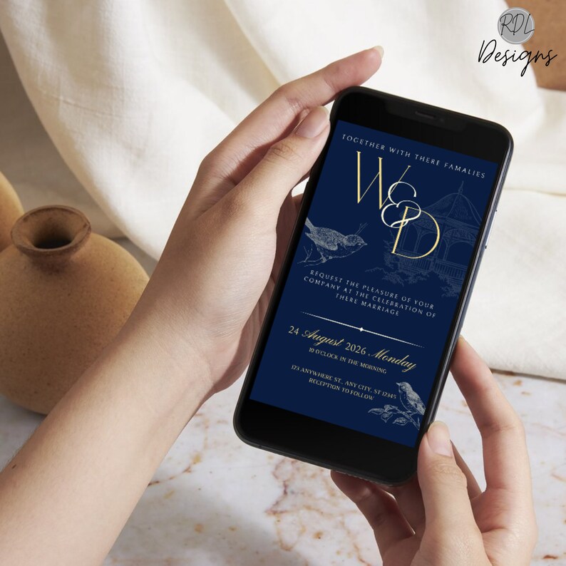 Navy Wedding Evite Template Navy Blue and Gold Wedding Evite Wedding ...