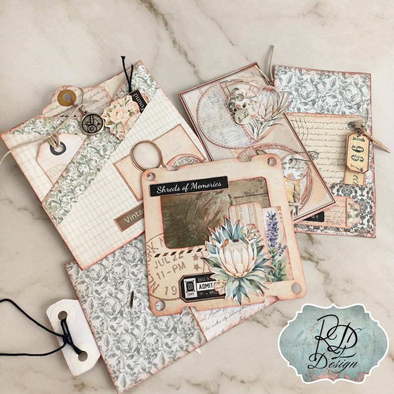 Loaded Wallet Vintage Junk Journal Kit Shabby Ephemera Tags Pockets Bird Ephemera Butterfly ...