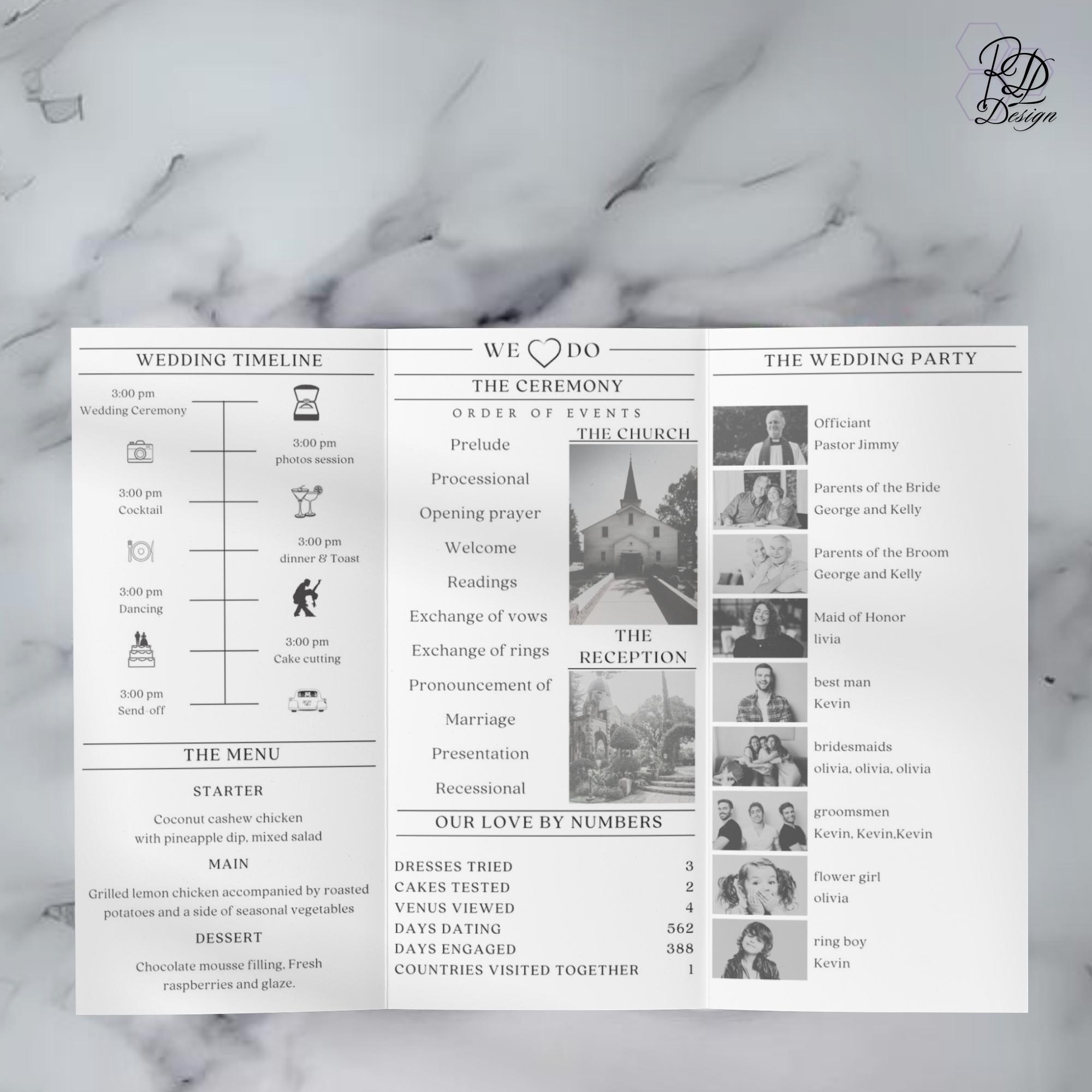 Wedding Newspaper Trifold Program Template A4 and Letter Newspaper ...