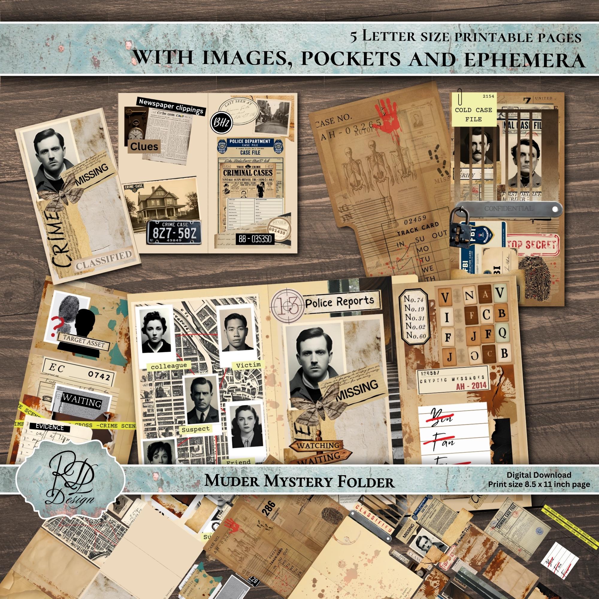 Crime File Folder Murder Mystery File Folder Pocket Note Card Vintage ...