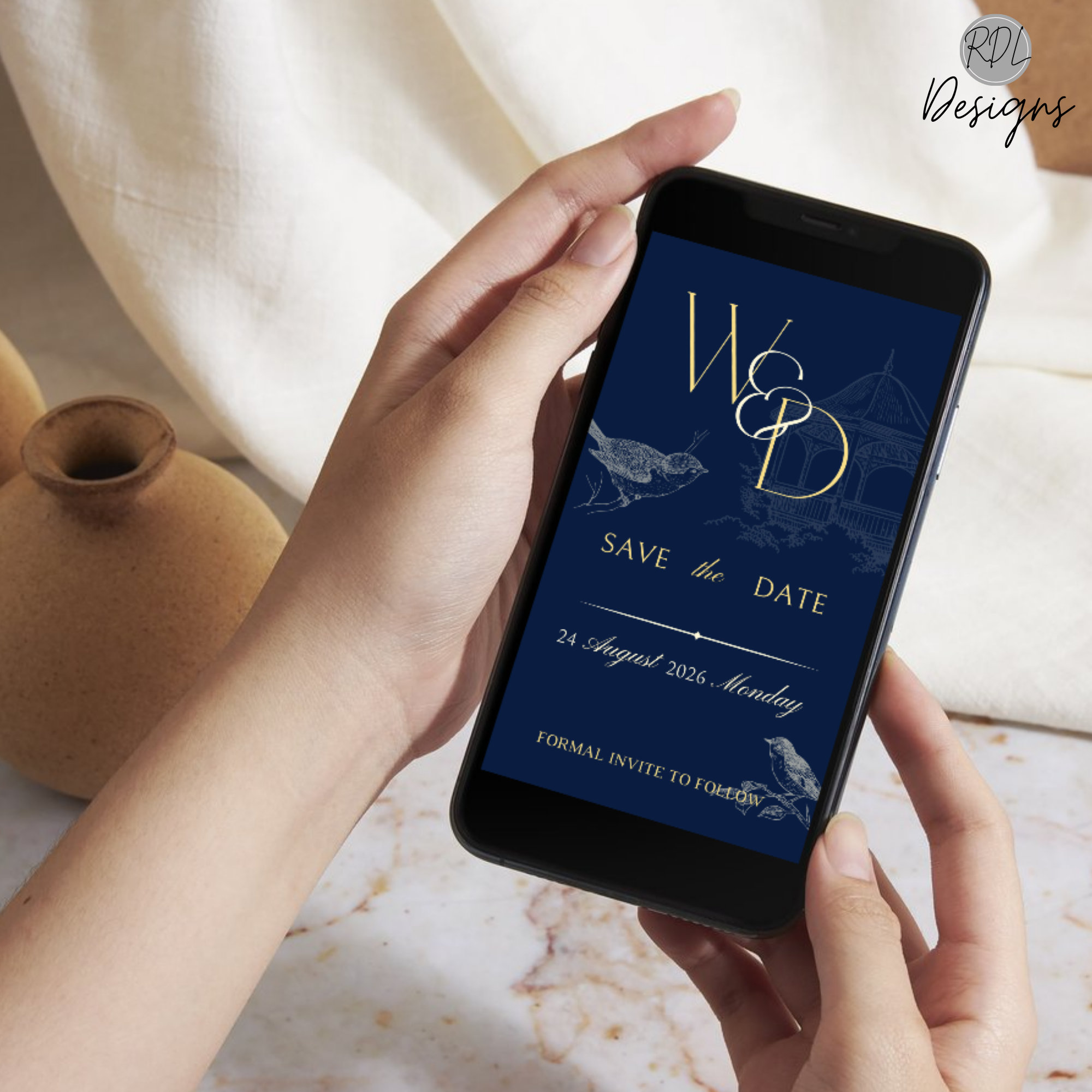 Navy Wedding Evite Template Navy Blue and Gold Wedding Evite Wedding ...