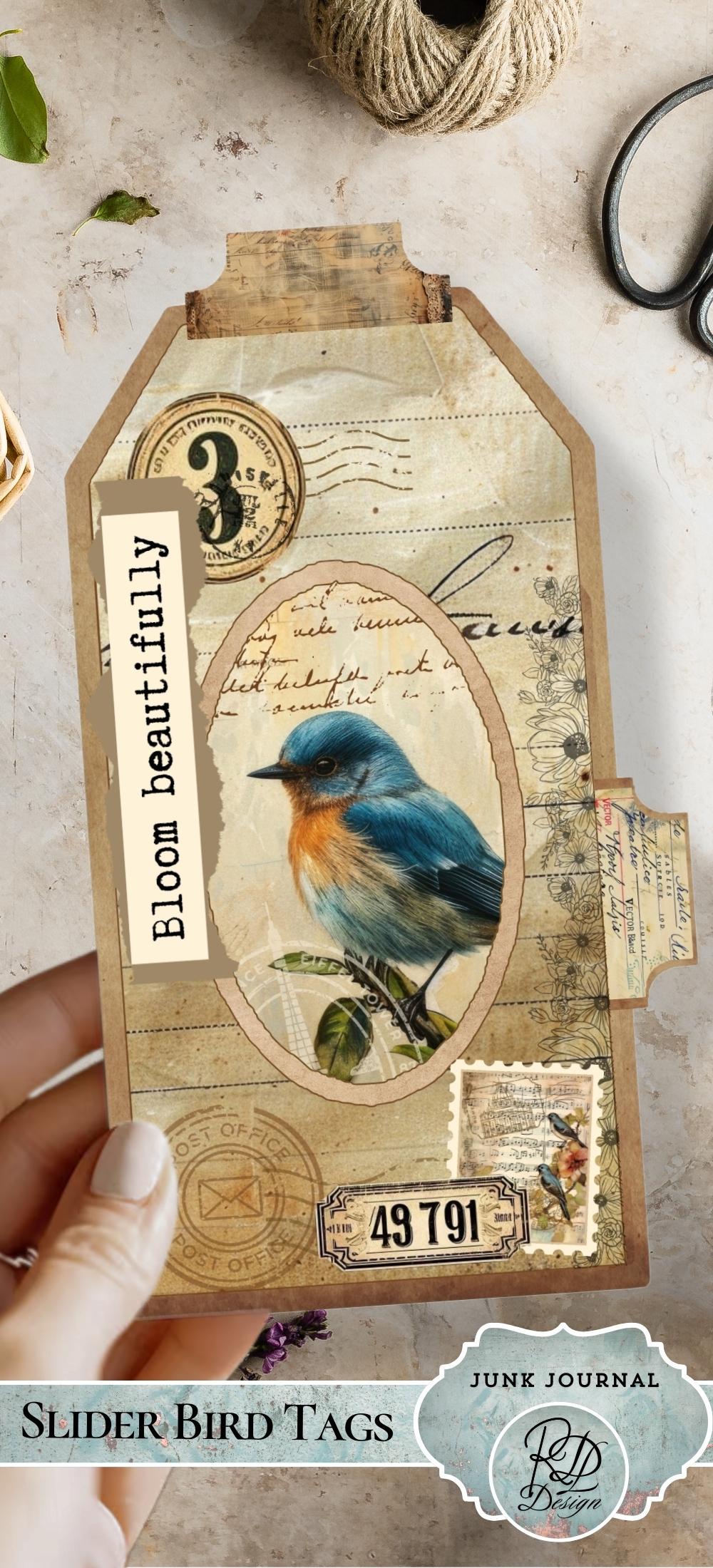 Bird Slider Tag Junk Journal Slider Pocket Bird Slider Tag Junk Journal ...