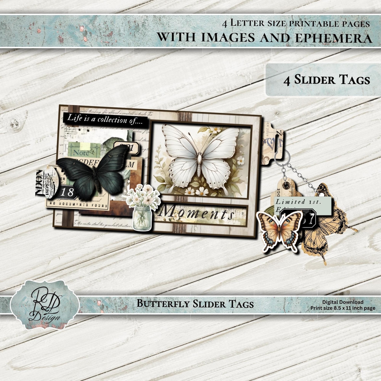Butterfly Slider Tags Junk Journal Ephemera Shabby Victorian ...