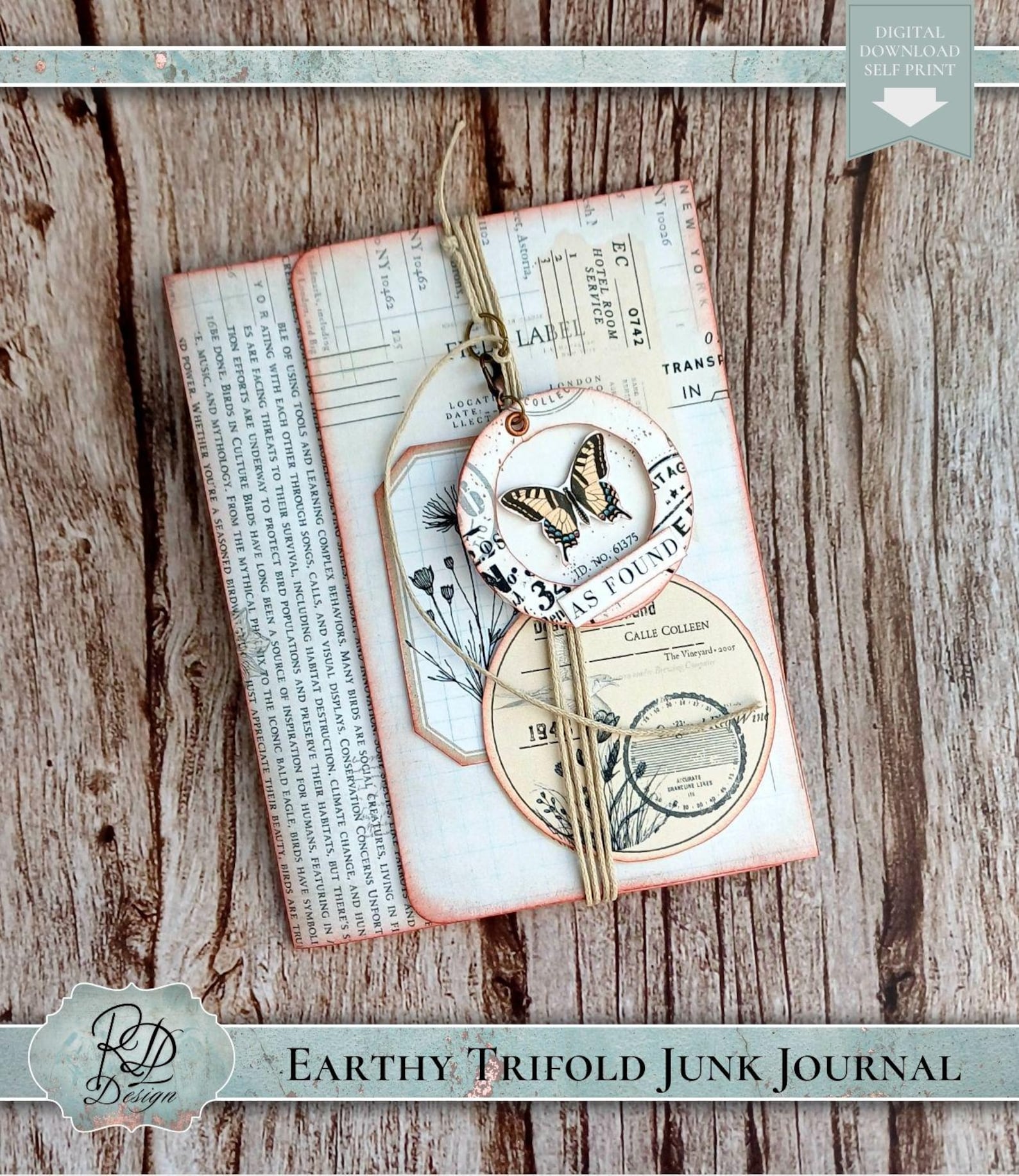 Earthy Trifold Junk Journal Kit Printable Bird and Floral Ephemera ...