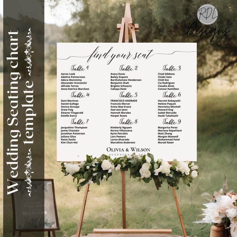Minimalist Seating Chart Modern Wedding Seating Chart Alphabetical ...