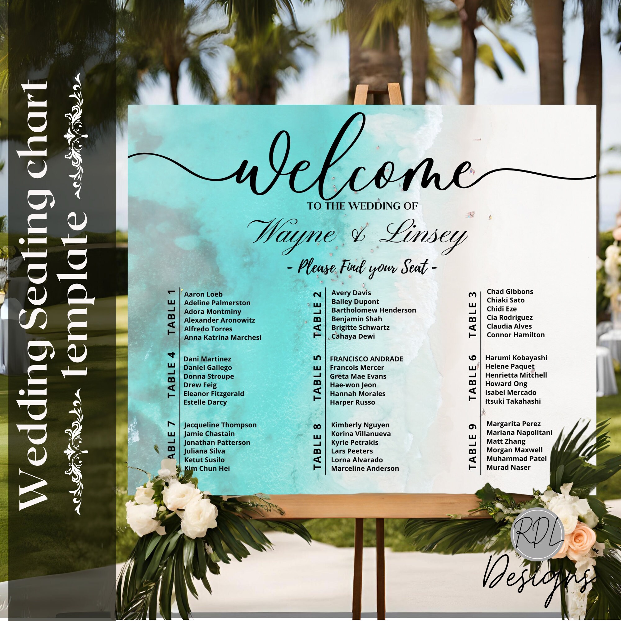 Wedding Seating Chart Seating Plan Wedding Beach Minimalist Theme ...
