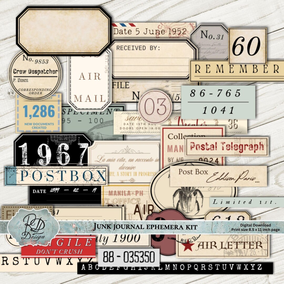 Vintage Ephemera Journal Kit Number Labels Vintage Labels Junk Journal ...