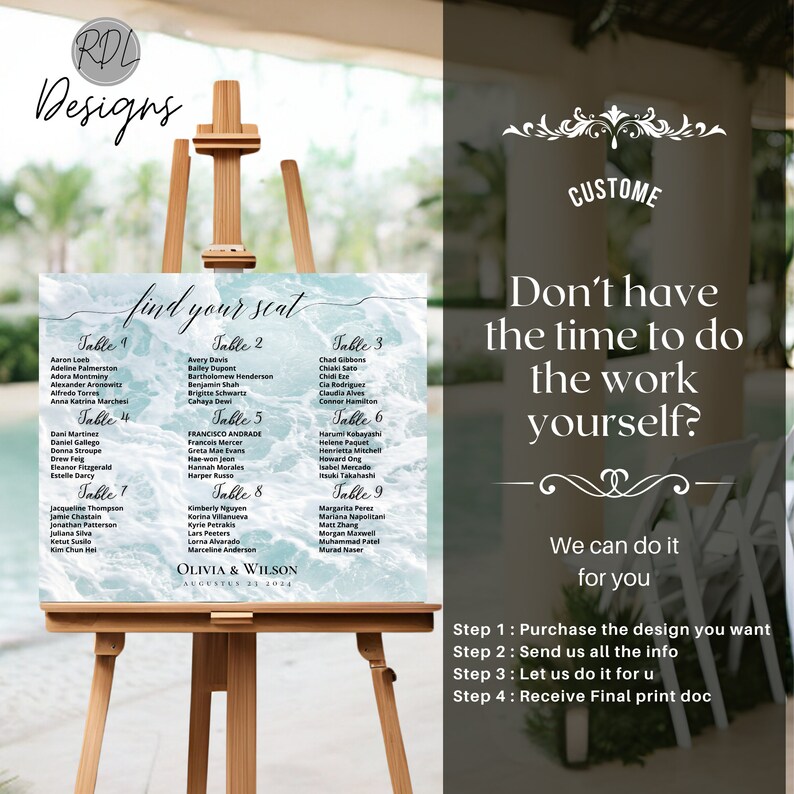 Ocean Wedding Seating Chart Seating Plan Wedding Beach Theme Seating ...