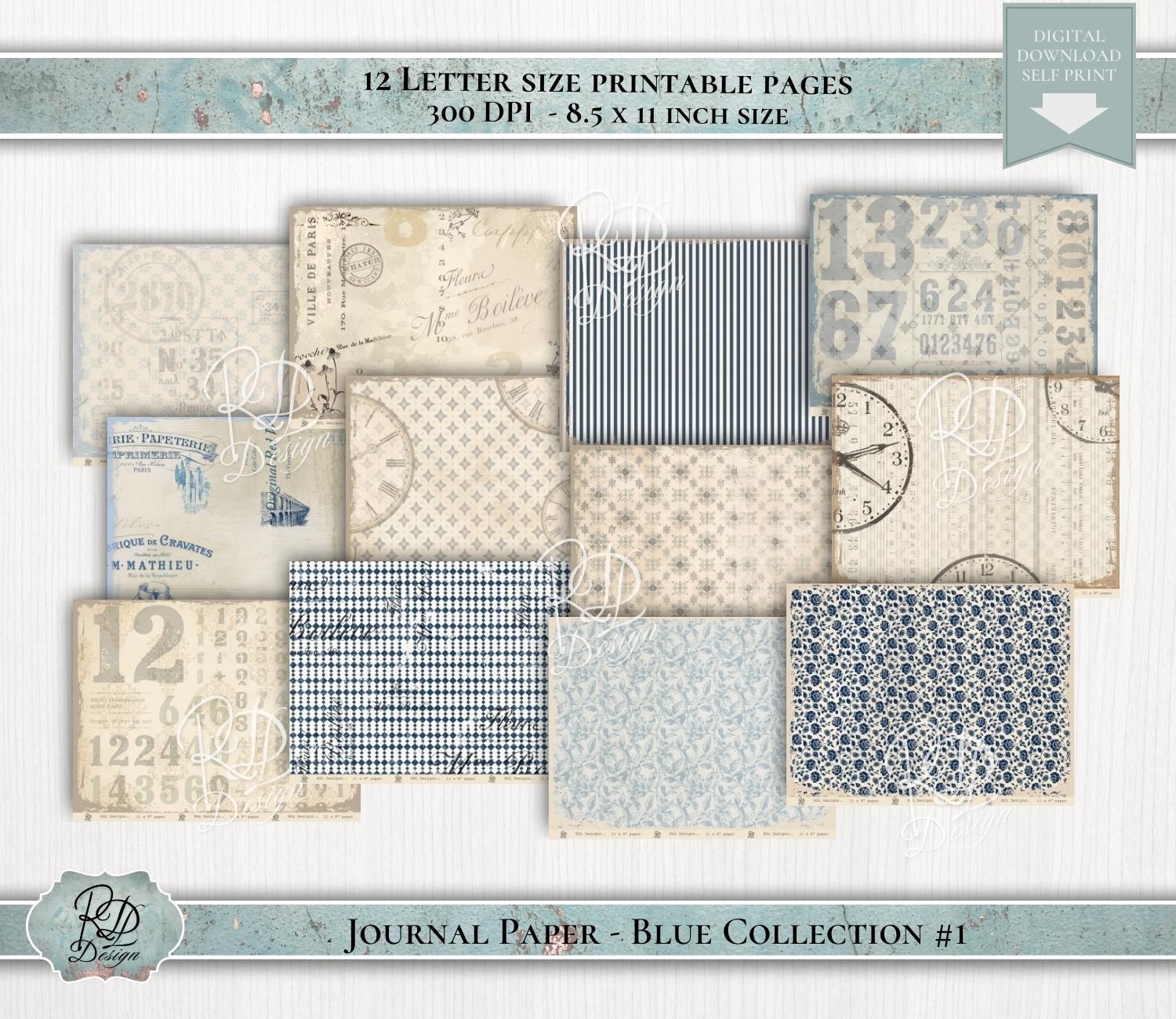 Navy Blue & Brown Digital Junk Journal Pages Printable Paper Textures ...