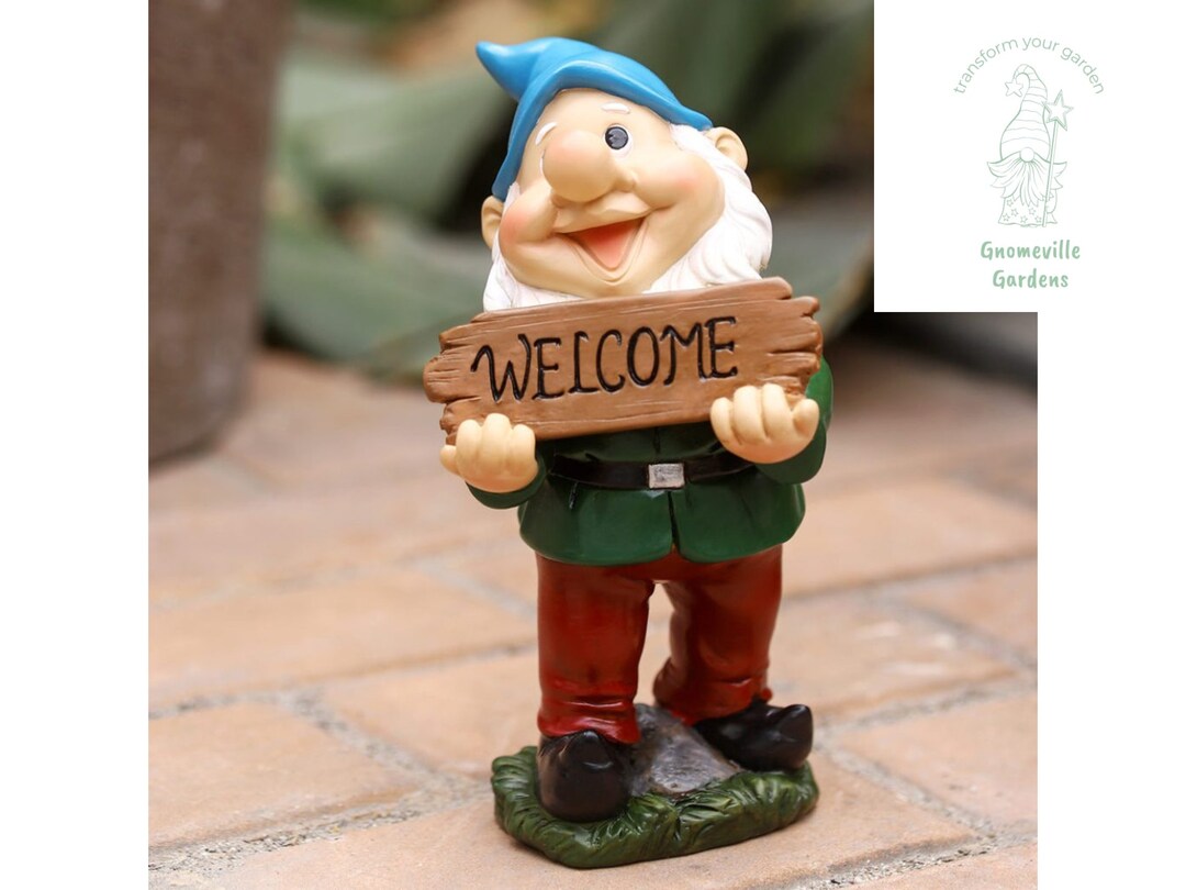 Garden Gnome Welcome Sign, Sculpture for Garden Decor, Outdoor Statue ...