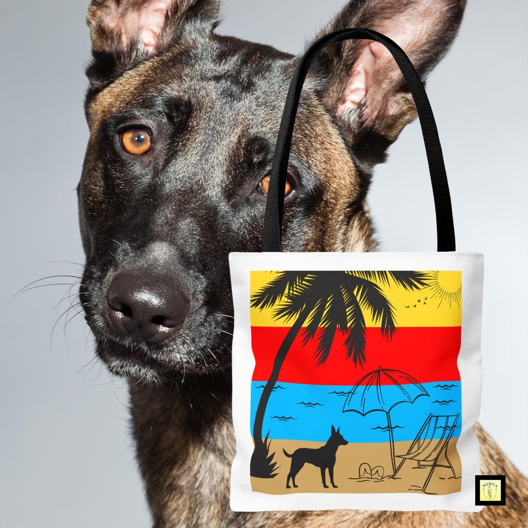 Beach Belgian Malinois Canva Tote Bag, Dog Lover Gift, Summer Tote ...