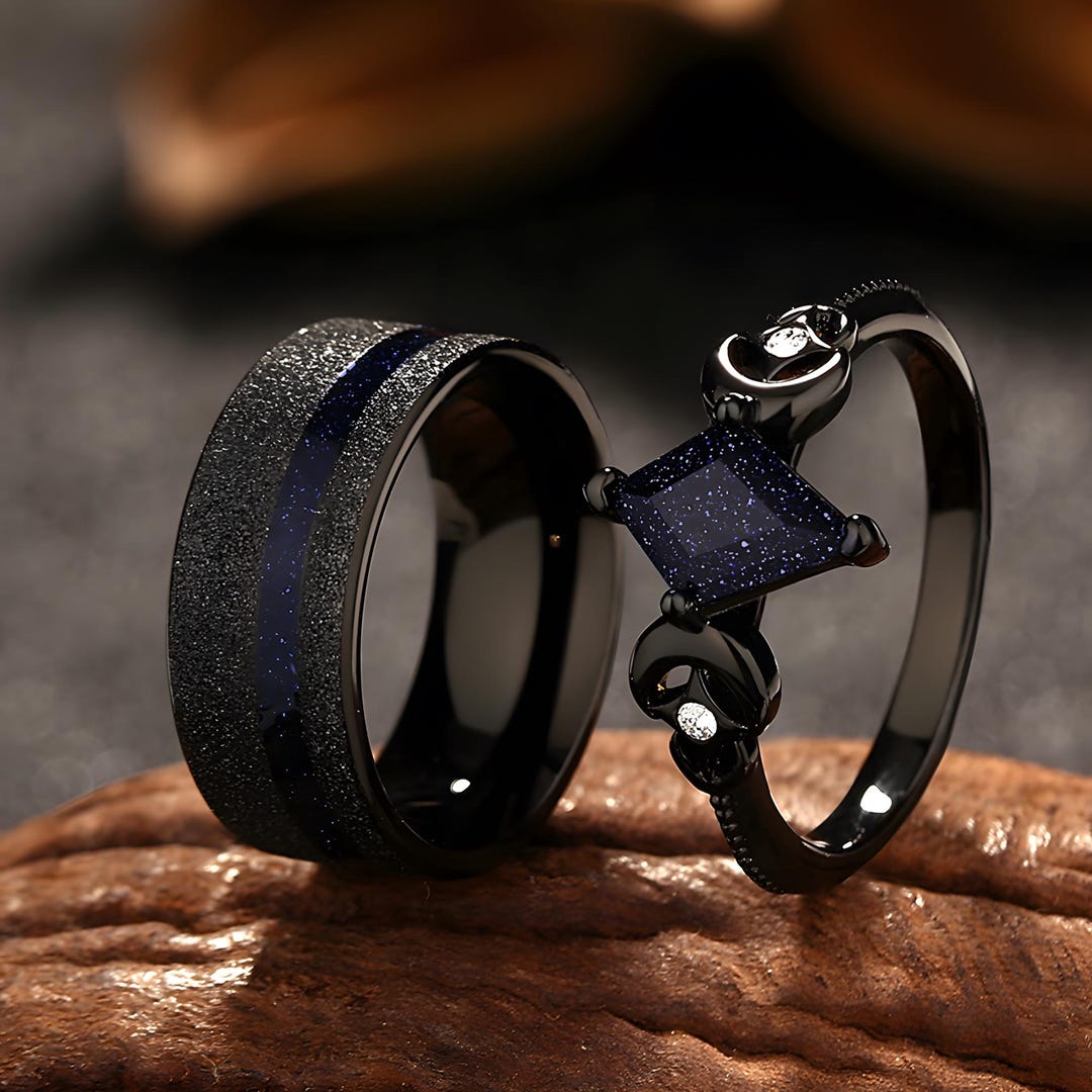 Gothic Couples Promise Ring, Couples Ring Set, His and Hers Moon Ring ...