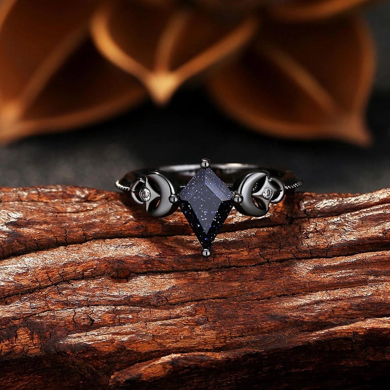 Blue Sandstone Moon Ring: Celestial Engagement Rings for Women ...