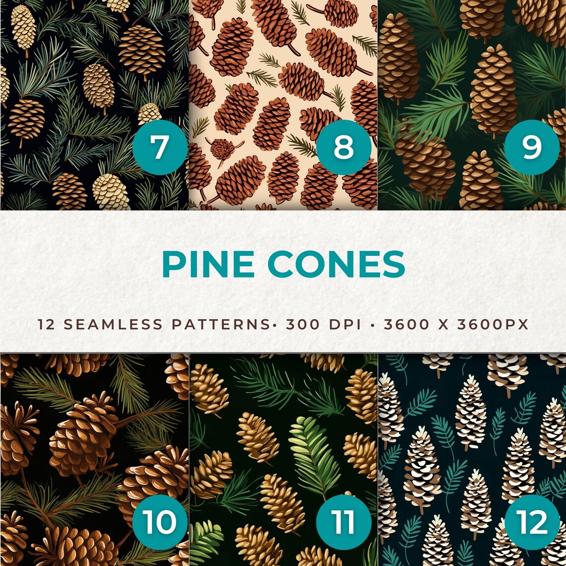 Traditional Pine Cones Digital Papers - Rustic Seamless Patterns for ...