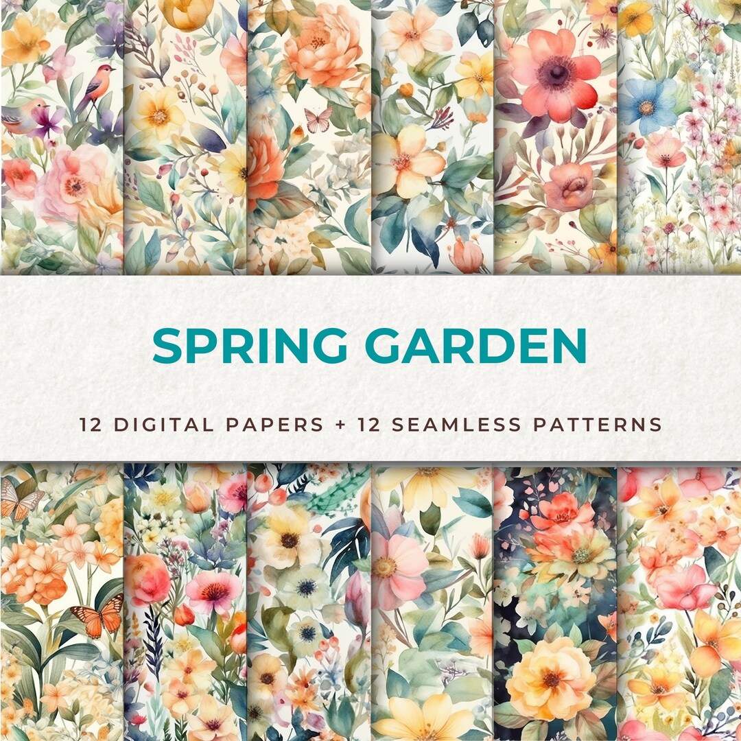 Welcome the Beauty of Spring With 12 Seamless Digital Papers Featuring ...