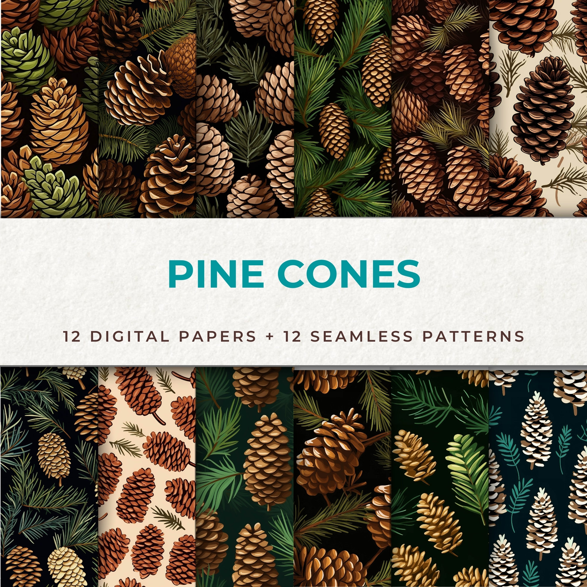 Traditional Pine Cones Digital Papers - Rustic Seamless Patterns for ...