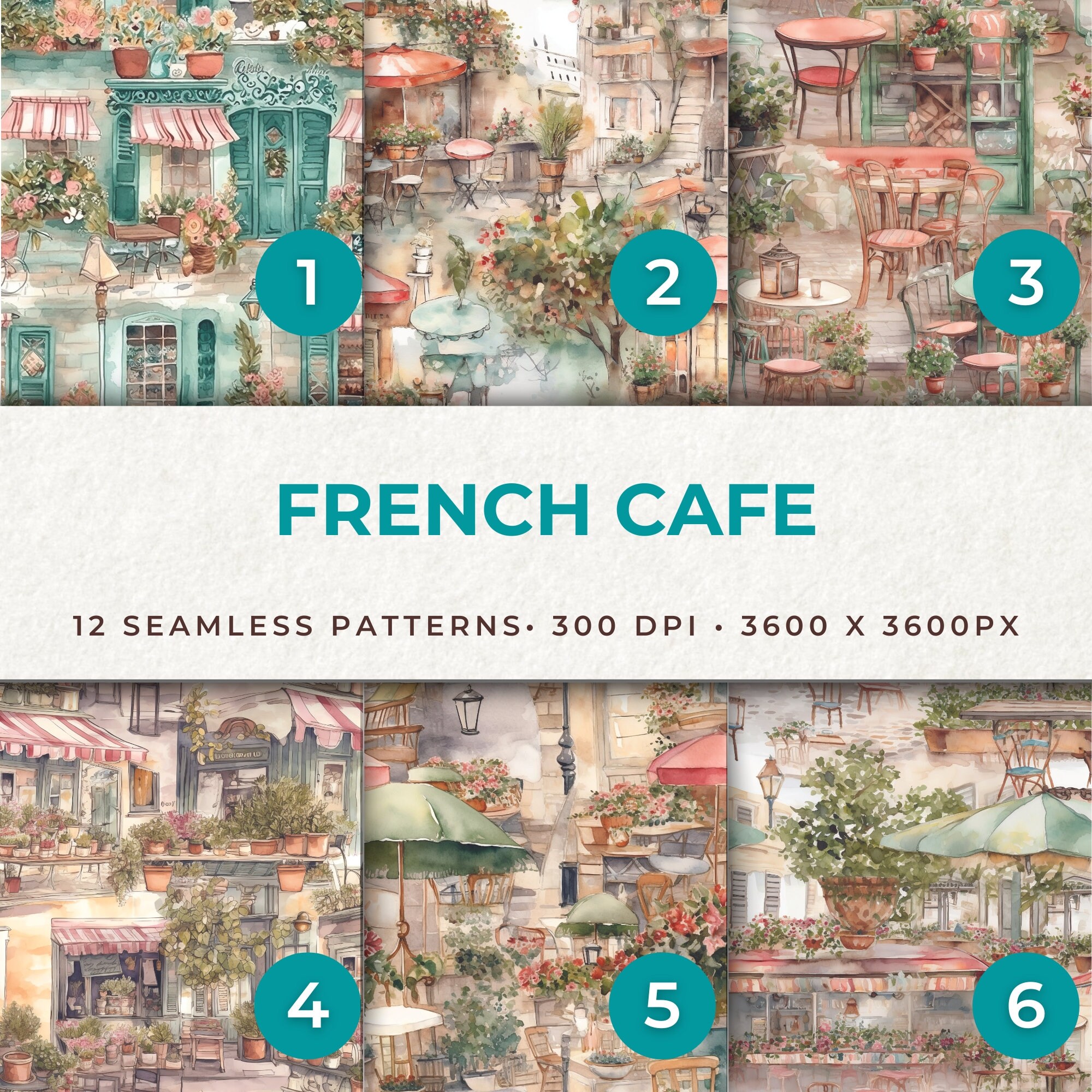 French Cafe Digital Papers - 12 Seamless Patterns for Crafting and ...