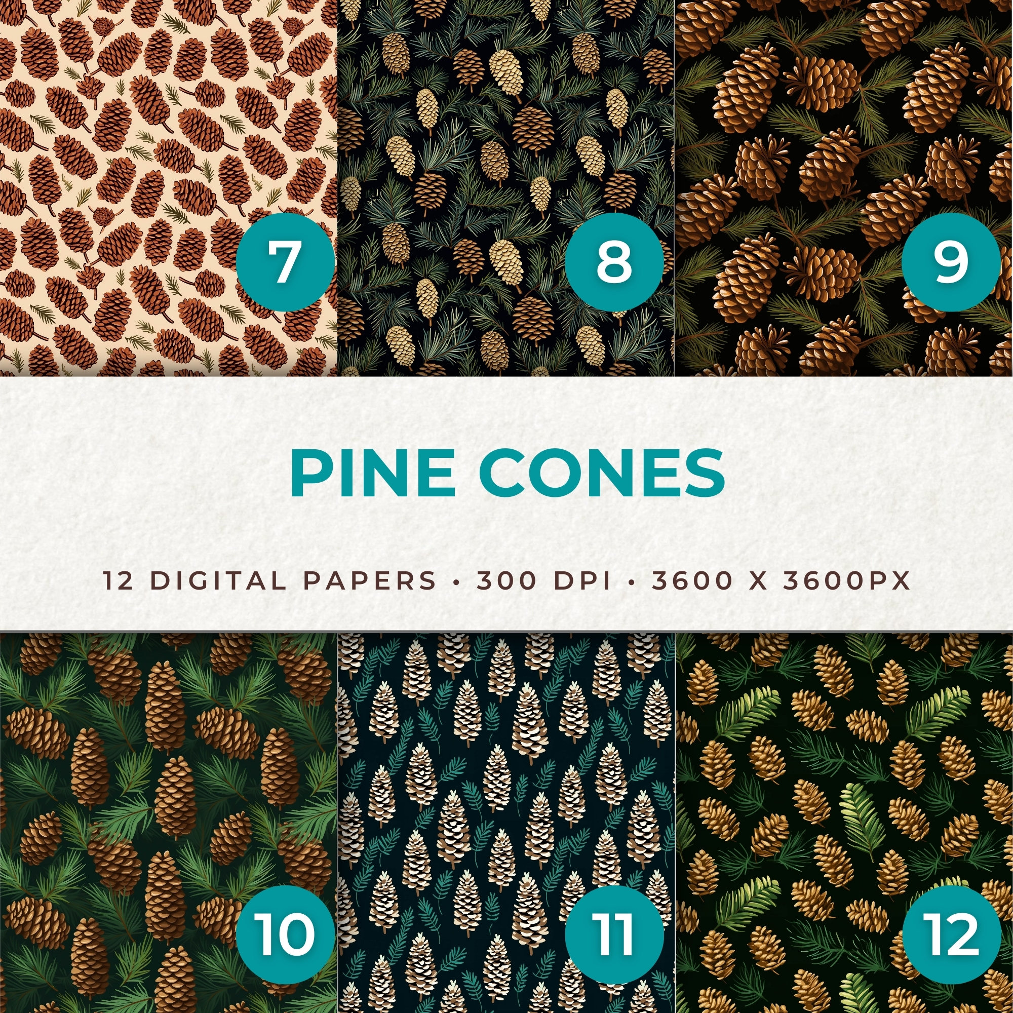 Traditional Pine Cones Digital Papers - Rustic Seamless Patterns for ...